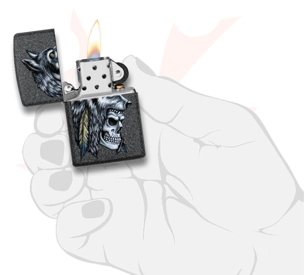Zippo Lighter Iron Stone, Wolf Helm Skull - KnifeCenter - 29863