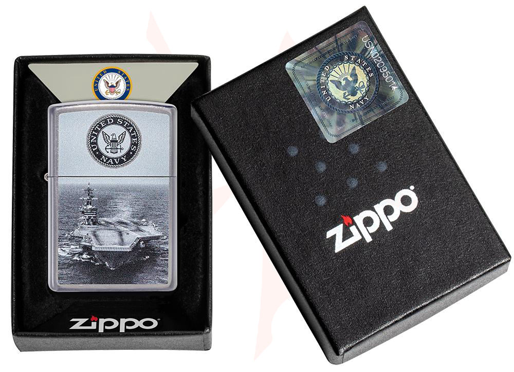 Zippo Lighter Street Chrome, Navy Aircraft Carrier - KnifeCenter - 49319