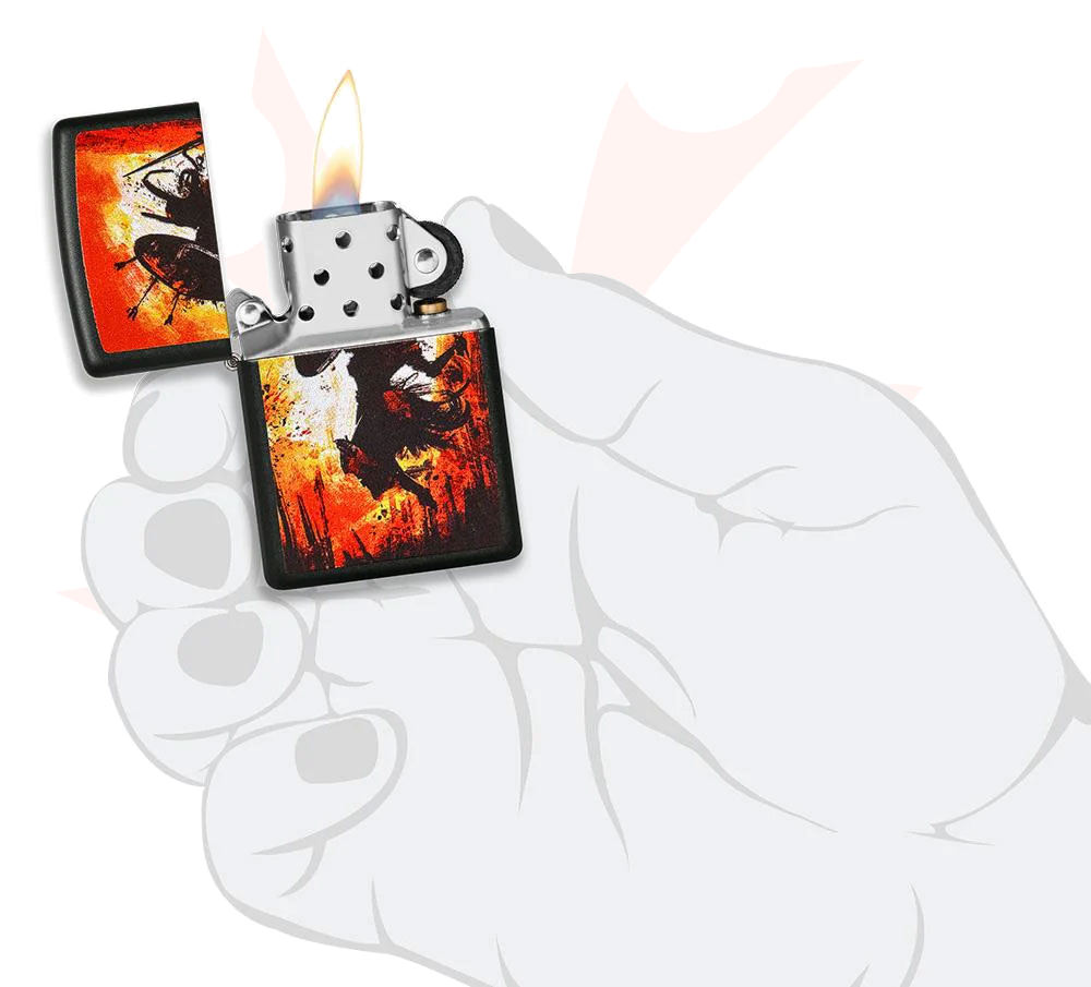 Zippo Lighter Black Matte, Leaping Warrior - KnifeCenter - 49405