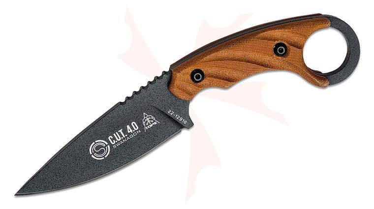 TOPS Knives C.U.T. 4.0 Fixed 4.25" Black Carbon Steel Blade, Tan Canvas ...